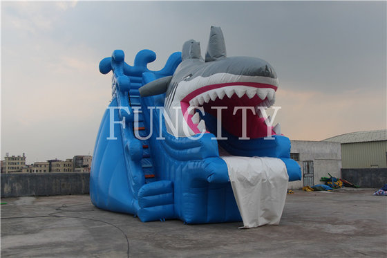 Shark Theme Blue Inflatable Dry Slide For Inflatable Water Park Games EN14960