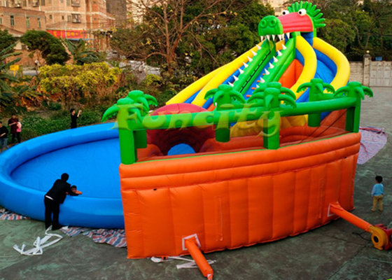 Customized Size Kids Inflatable Giant Water Park Game On Land With Long Crocodile