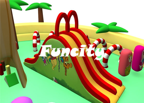 0.55mm PVC Inflatable Fun City Jungle Bouncy Castle With Slide , Sewing Technology