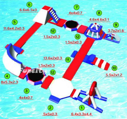 Commercial Airtight 0.9mm PVC Tarpaulin Inflatable Water Park Obstacle 25mLx25mW