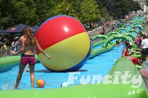 Colorful Inflatable Water Pools Custom Made 0.9 PVC Tarpaulin with Long Slide