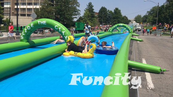 Colorful Inflatable Water Pools Custom Made 0.9 PVC Tarpaulin with Long Slide