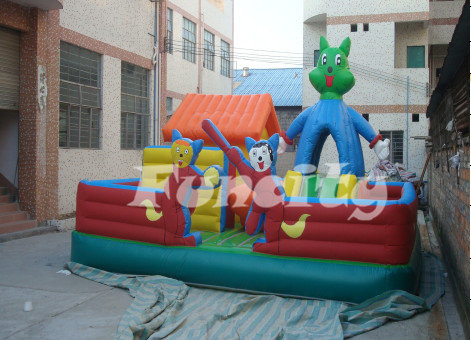 Blue Cat Inflatable Kids Playground Equipment With Colorful Jumping Bounce House