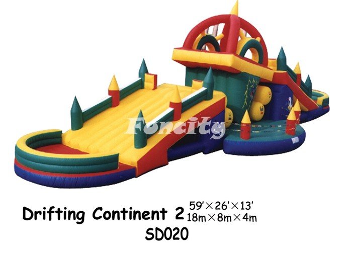 Drifting Continent Inflatable Dry Slides With Colorful Pillars 2 Year Warranty