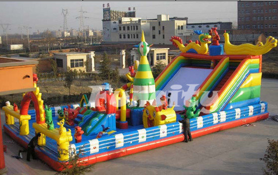 Durable Large Scale Inflatable Play Center With Colorful Long Playground Slides