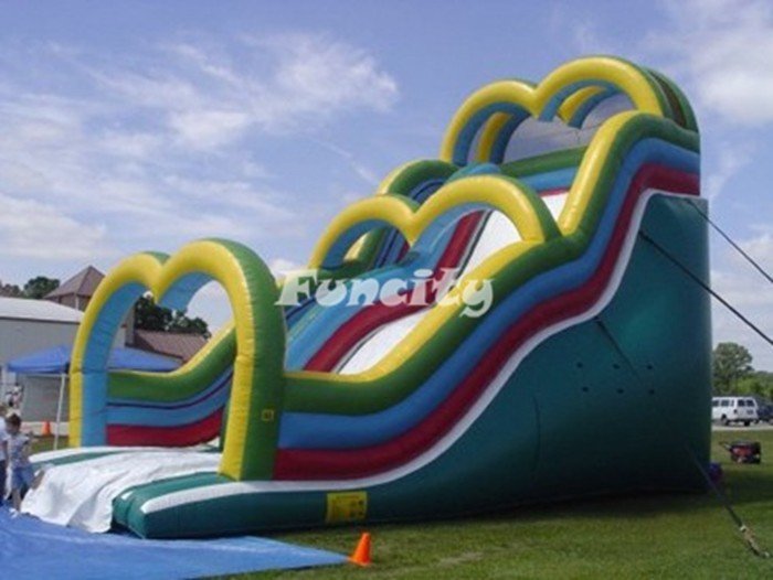 Heart Shaped Door Inflatable Wave Slide , Outdoor Playing Inflatable Kids Slide