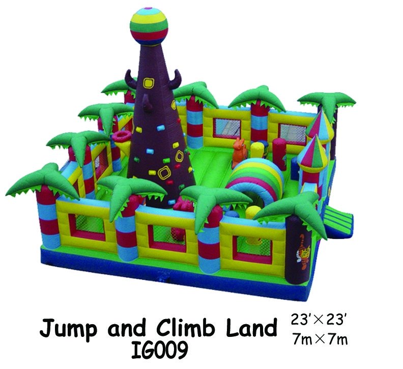 Kids Jumping / Climbing Land Inflatable Fun City With Big Brown Tree 2 Years Warranty