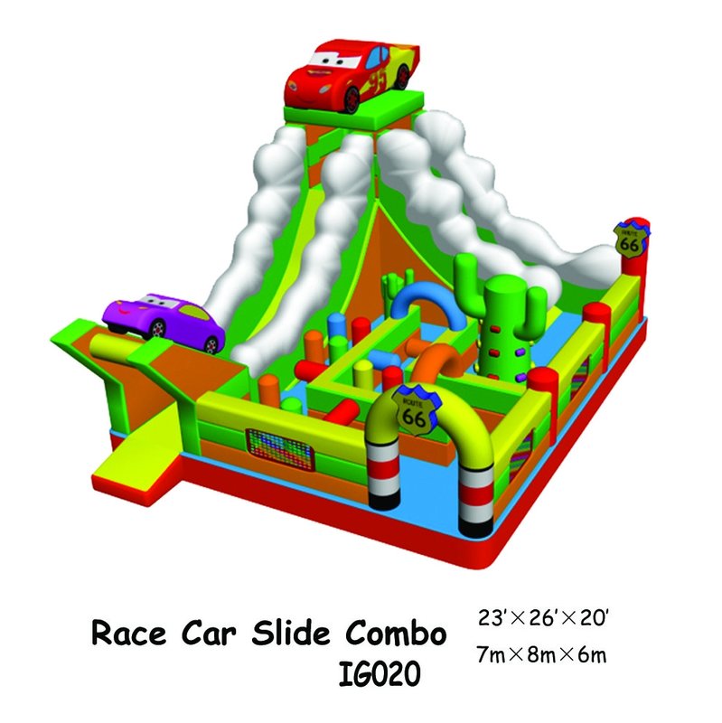 Amusing Fun City Inflatable Race Car Slide Combo With Two Cool Cars Decorated