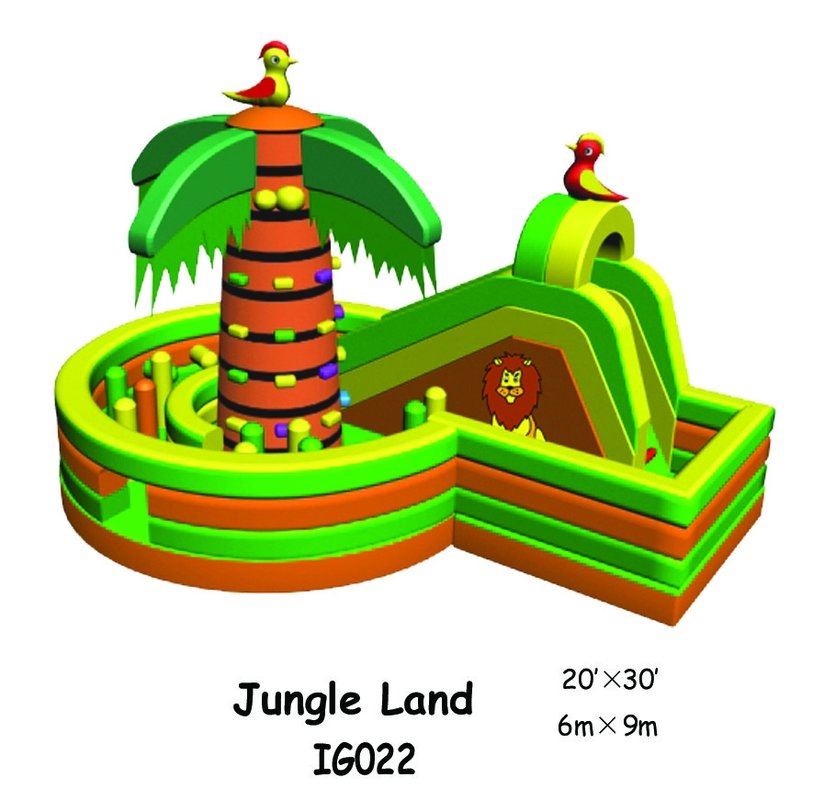 Singing Bird Decoration Inflatable Jungle Land With Inflatable Pillar Obstacles