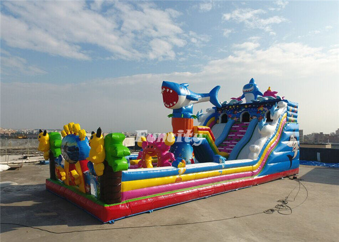 New Design 14M*8M*4M 0.55MM PVC Tarpaulin inflatable Fun city with slide