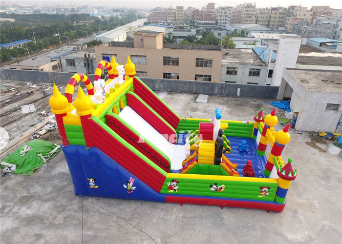 Kids Red / White 0.55MM PVC Tarpaulin Inflatable Slide Fun City With Obstacle