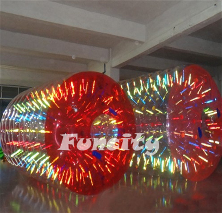 2.8mL x 2.2m Diameter Shining Human Hamster Inflatable Water Roller For Kid And Adult
