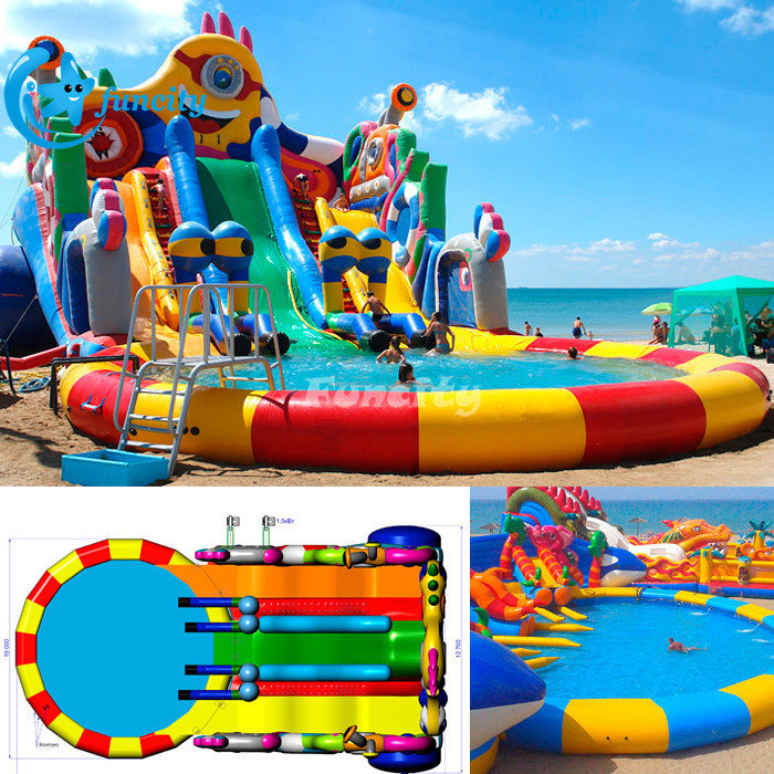 10m diameter Water Pool Inflatable Water Park with giant water pool and water slide Design can be Customized