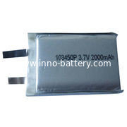 Lithium-ion Polymer Rechargeable Cell, Rectangle Type, 103450P 3.7V, 2000mAh