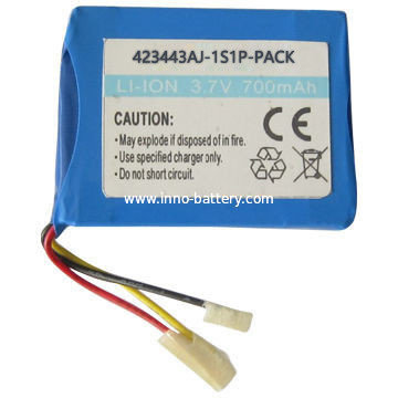 Li-ion Rechargeable Battery, 423443AJ-1S1P-PACK  3.7V Voltage, 700mAh Capacity