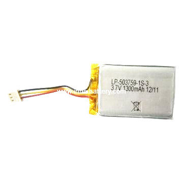 Li-polymer Rechargeable Battery, LP-503759-1S-3, 3.7V, 1300 to 1350mAh with PCB and 10K NTC