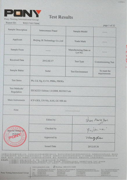 Chine Beijing JS Technology Co., Ltd certifications