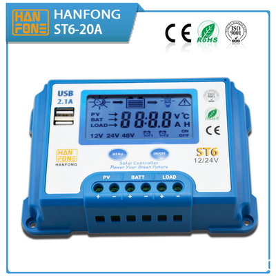 12V / 24V 20A PWM Solar Controller  with LCD Display Bule Body Charge Sun Light To Battery Gel 12V 24V 65Ah to 200Ah supplier