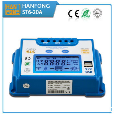 12V / 24V 20A PWM Solar Controller  with LCD Display Bule Body Charge Sun Light To Battery Gel 12V 24V 65Ah to 200Ah supplier