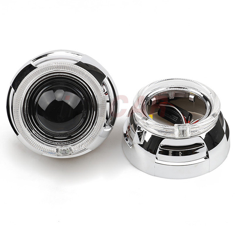 3.0 Inches Bi Xenon Projector Lens Shroud DRL Car Headlights Chrome Light Guide Angel Eyes White Yellow Dual Color