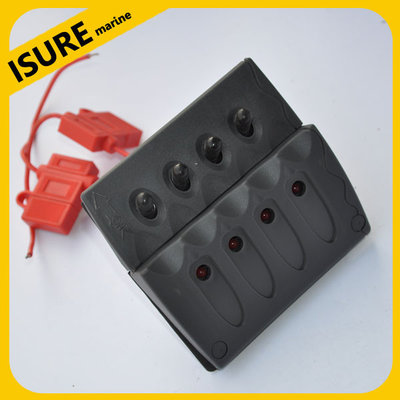 New Waterproof Black 4 Gang Marine Boat Caravan LED Switch Panel