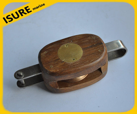 Stainless Steel boat block with becket made from teak