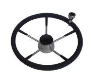Black Hot Selling Boat Stainless Steel Wheel With PVC Foam & Knob 5 Spoke