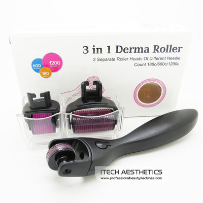 Titanium / Stainless Steel 3 In 1 Derma Roller with 180 / 600 / 1200 Micro Needle