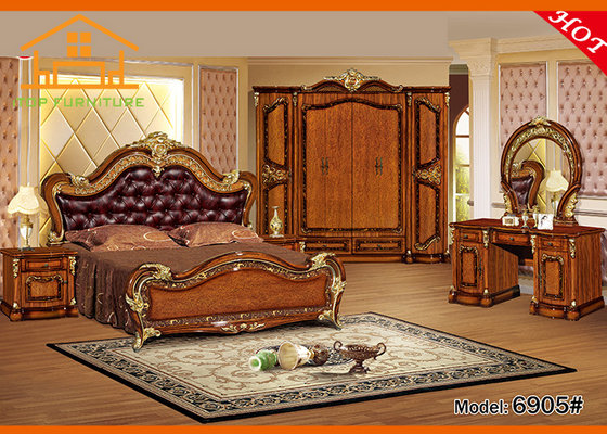 antique Synthetic leather Royal Rococo royal russian latest design wooden bedroom furniture oak bedroom furniture set