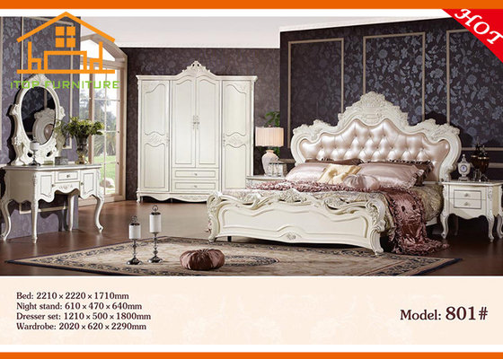 royal luxury wholesale low price European style solid wood carved antique solid wood bedroom furniture set white