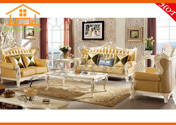 factory price high quality cheap antique luxury classic solid wood carved top grain leather blue sofa set for villa