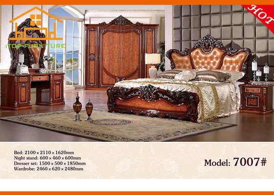 Glossy royal luxury french style round leather bedroom furniture set