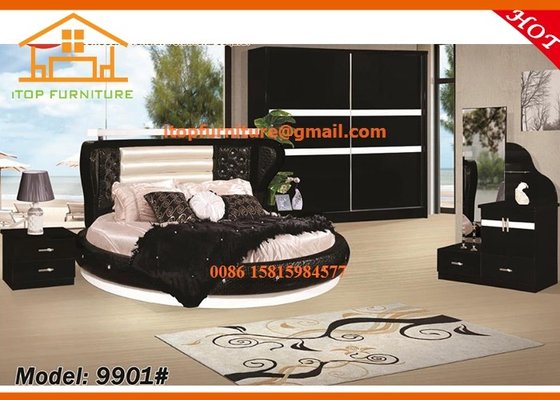 Luxury golden leather French round bed furniture bedroom sets