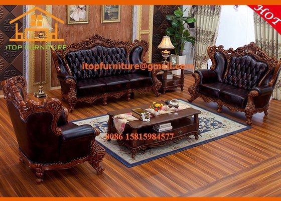 European style antique luxury royal new model teak wood 7 seater sectional sofa set designs