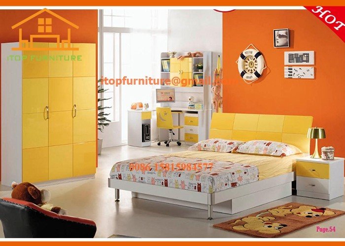 hot sale mdf modern wooden teens girls yellow kids beautiful bedroom furniture sets