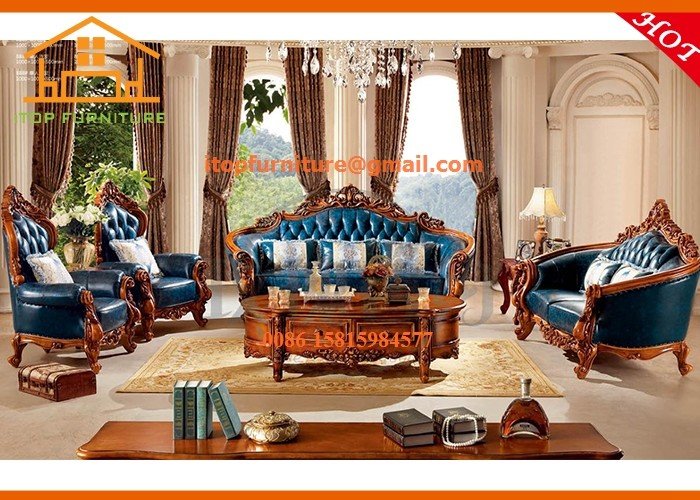 European style antique luxury royal new model teak wood 7 seater sectional sofa set designs
