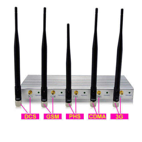 Jammer,Cellphone jammer, 5 Antenna Cell Phone Jammer with Remote Control (3G,GSM,CDMA,DCS)