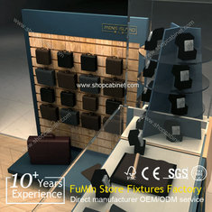 China Wholesale custom floor wood bag display rack lesther display showcase for bag and shoes supplier