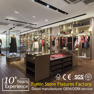 Wooden retail clothes display shelf for garment shop supplier
