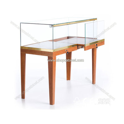 custom store free standing lockable wooden glass display cabinet/wood display cabinet/glas supplier