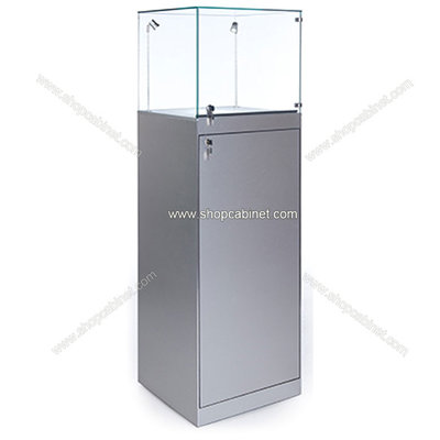 White Wood Bottome Glass Jewelry Display Cabinet supplier