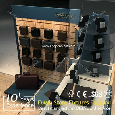 Wholesale custom floor wood bag display rack lesther display showcase for bag and shoes supplier
