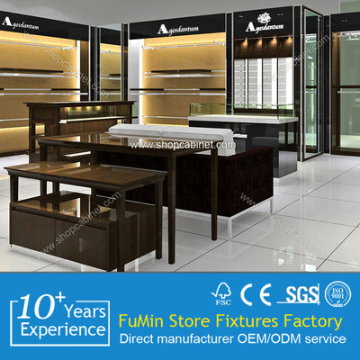 Wholesale custom floor wood bag display rack lesther display showcase for bag and shoes supplier