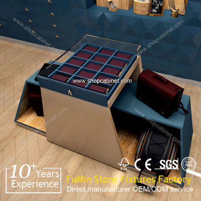 Wholesale custom floor wood bag display rack lesther display showcase for bag and shoes supplier