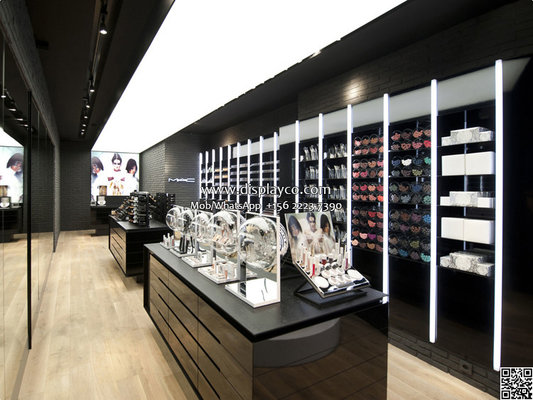 High level customzied cosmetics display design showcase custom design retail shop mall kiosk wall wood cosmetic display supplier