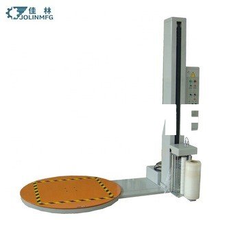 customized carbon steel yellow turnable semi-auto pallet wrapping machine with stretch film