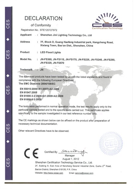 China Shenzhen JiNi Lighting Technology Co., Ltd certification