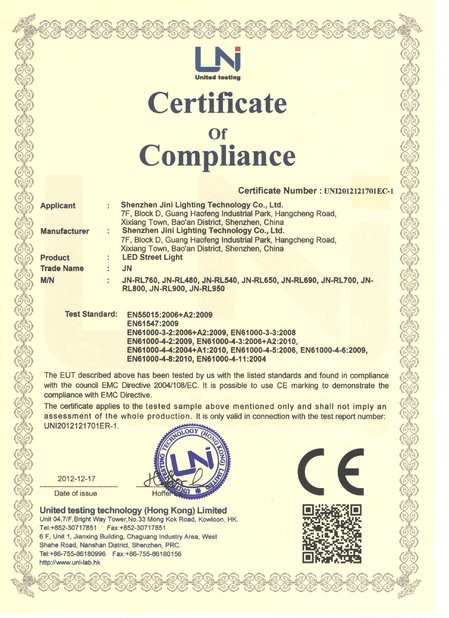 China Shenzhen JiNi Lighting Technology Co., Ltd certification