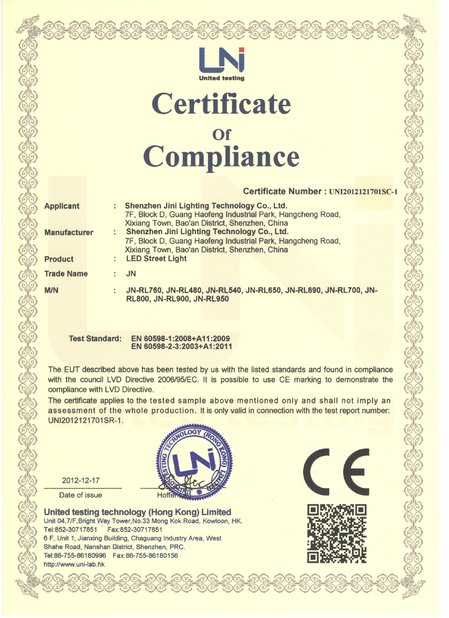 China Shenzhen JiNi Lighting Technology Co., Ltd certification