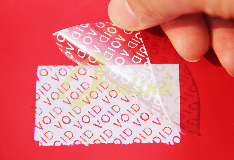 Partial Transfer Tamper Evident Waranty VOID Label Material, White high residue tamper evident label material